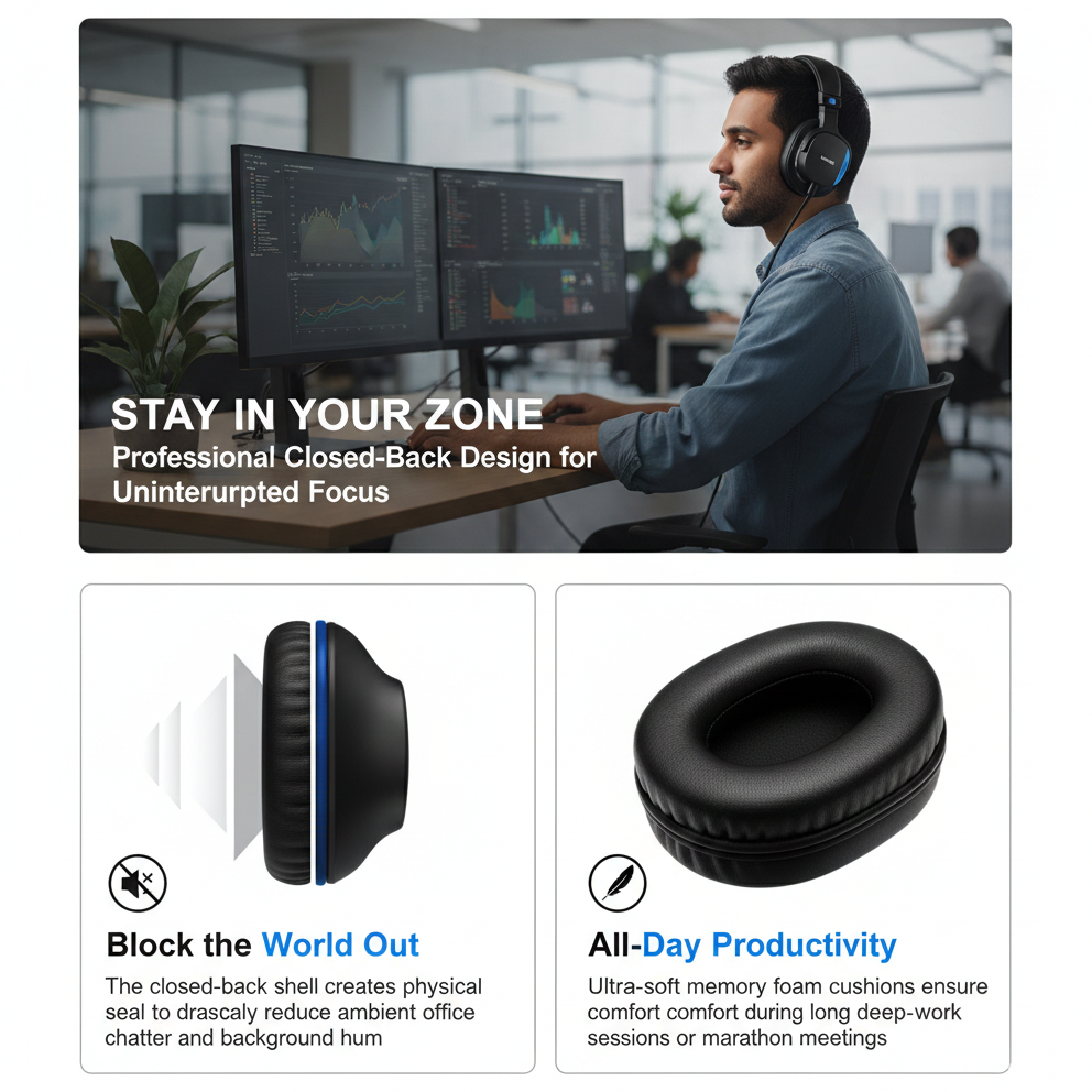 NUBWO HD01 Wired Studio Monitor DJ Headphones with 45mm Drivers – Nubwo